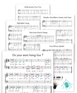 Printable easy piano nursery songs PDF Color-Coded Notes